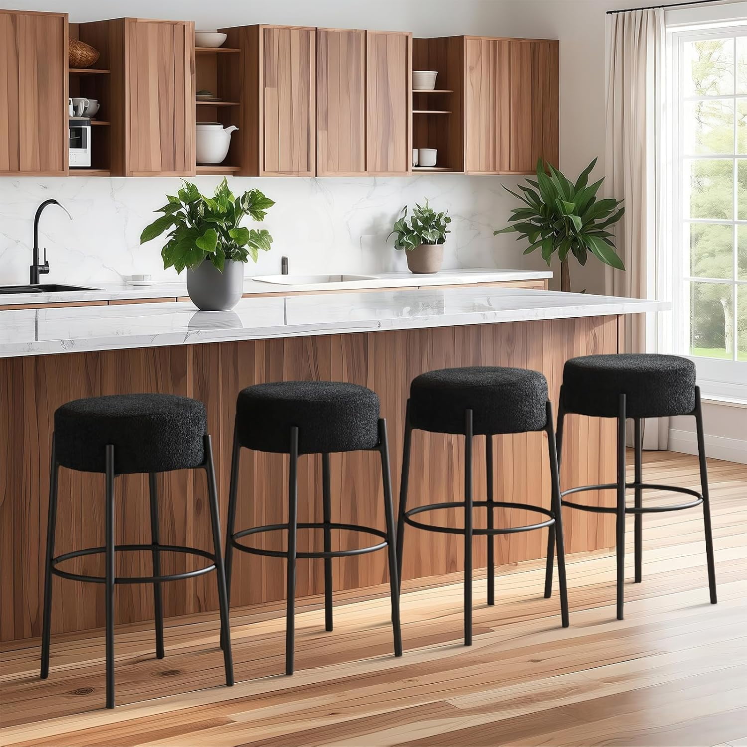 Bar Stools Set of 4,30" Counter Height Stools with Round Soft Padded ...