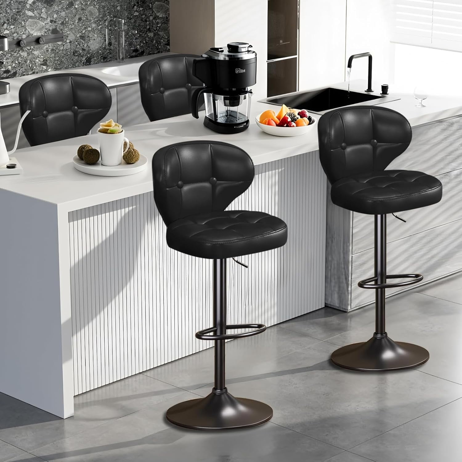 Bar Stools Set of 4, Adjustable Swivel Bar Chairs with Backrest and ...