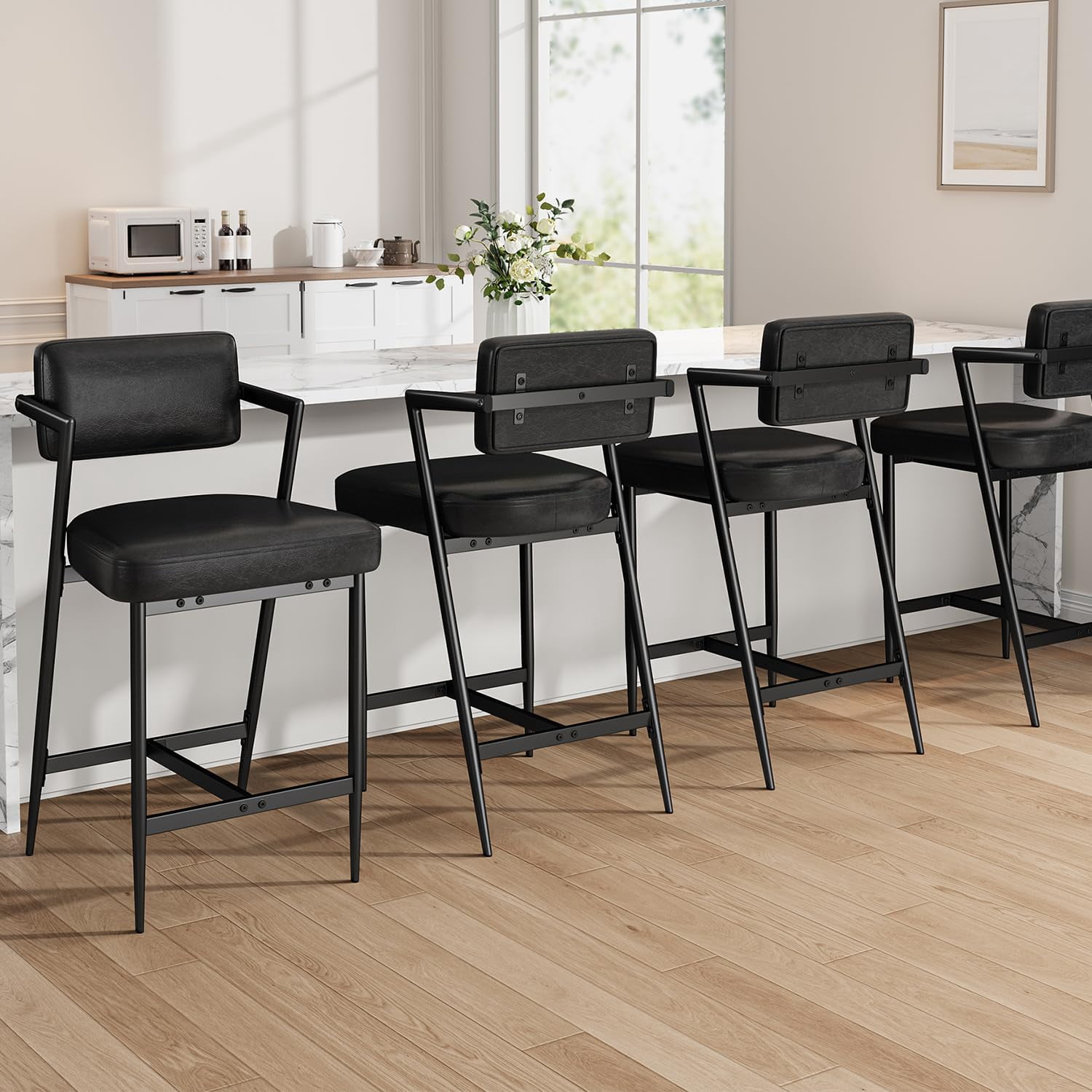 Bar Stools Set of 4 with Armrest, Upholstered Counter Height Bar Stools ...
