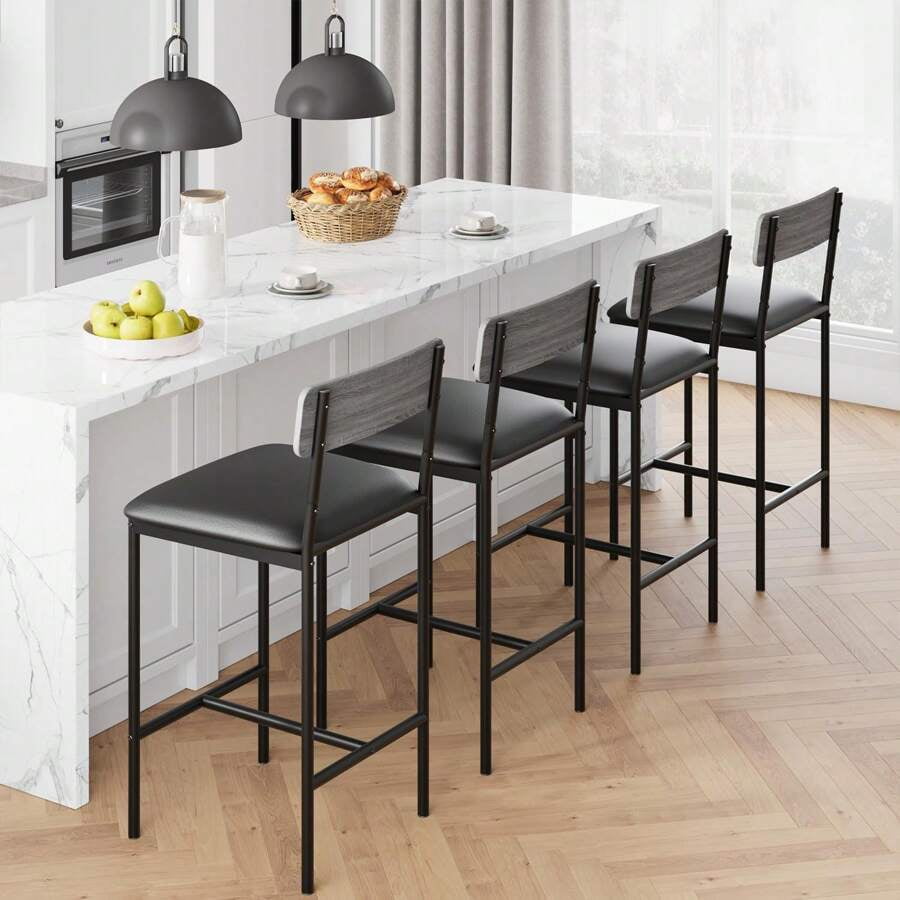 Bar Stools Set Of 4, Counter Height Bar Stools With Footrest, Velvet ...