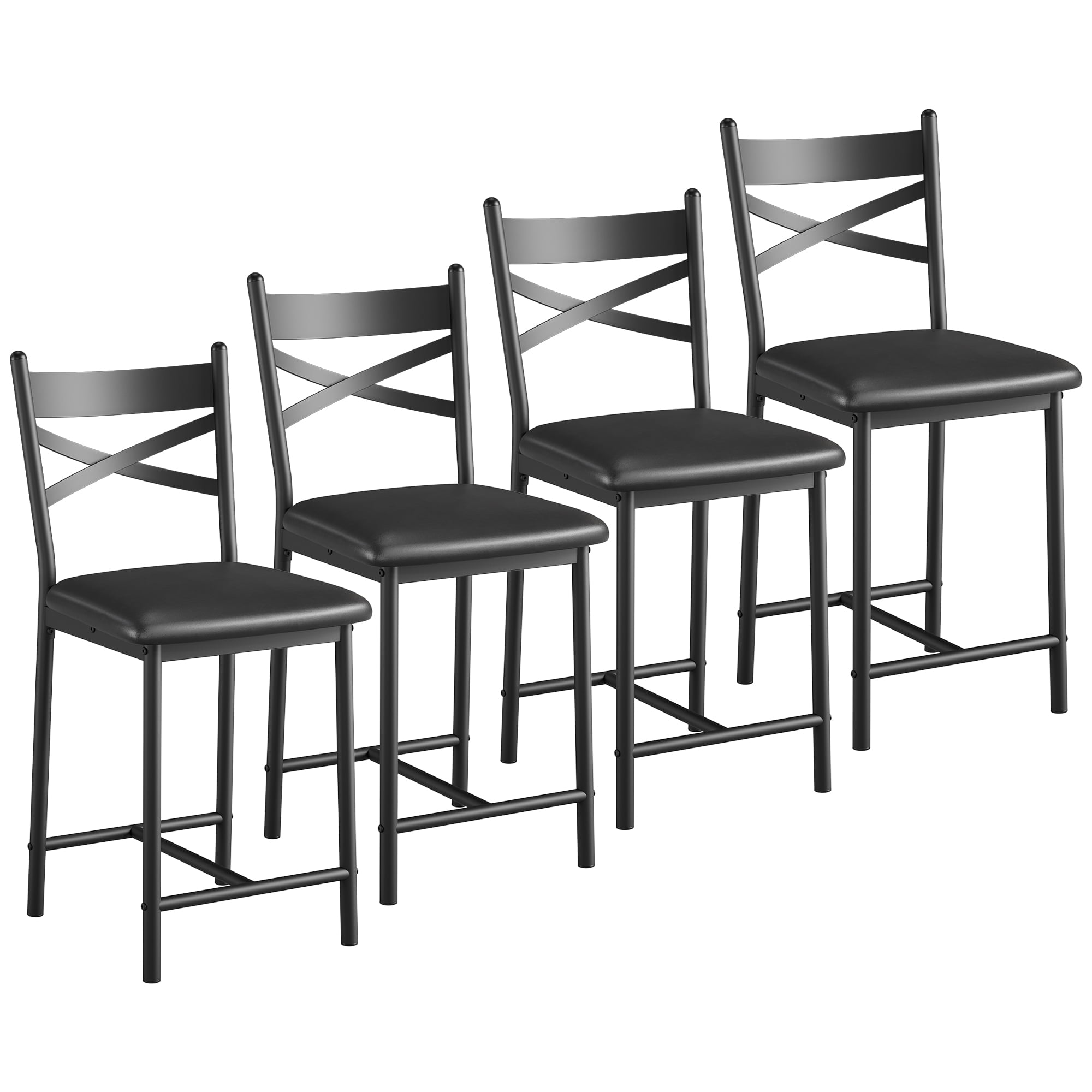 Bar Stools Set of 4, Counter Height Bar Stools with PU Upholstered Seat ...