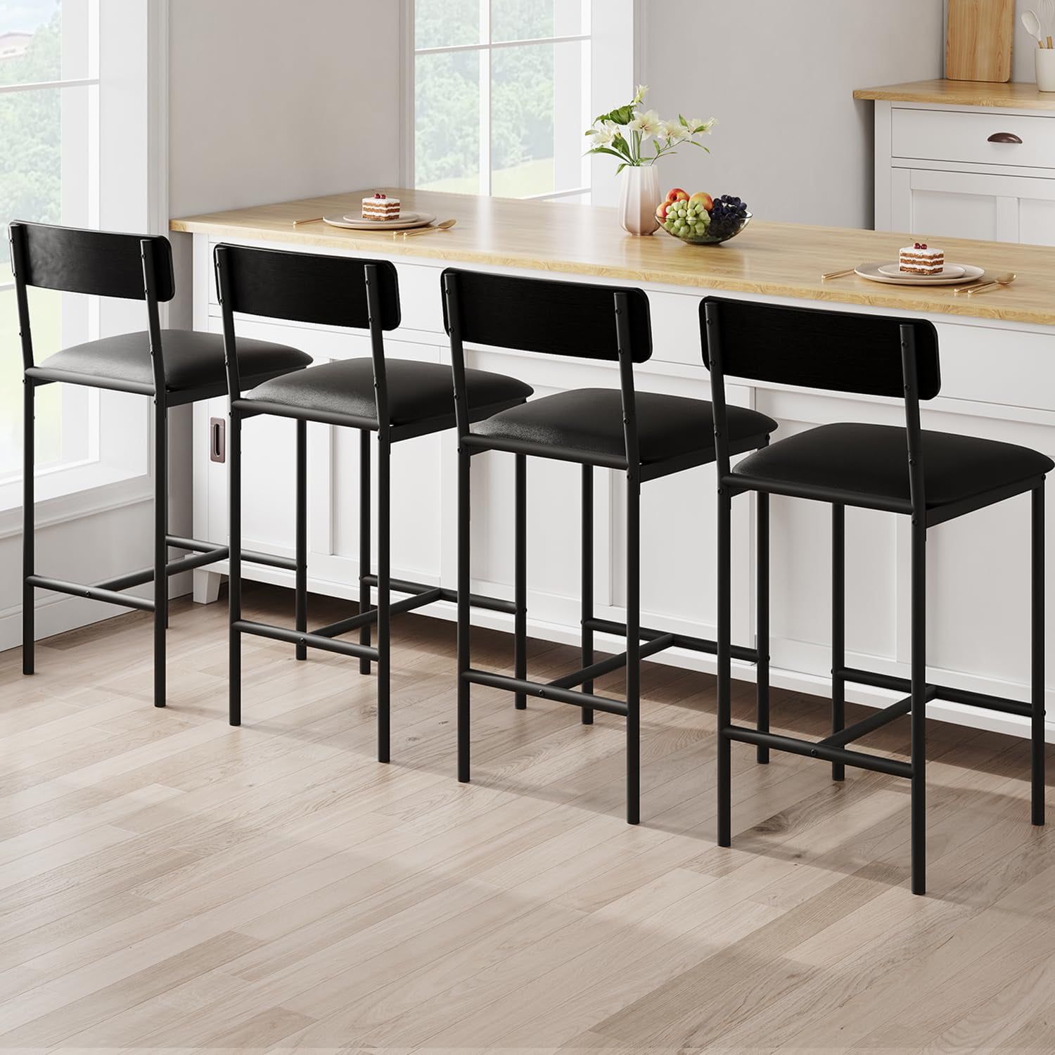 Bar Stools Set of 4,Kitchen Bar Stools with Footrest,25.5 Inches ...