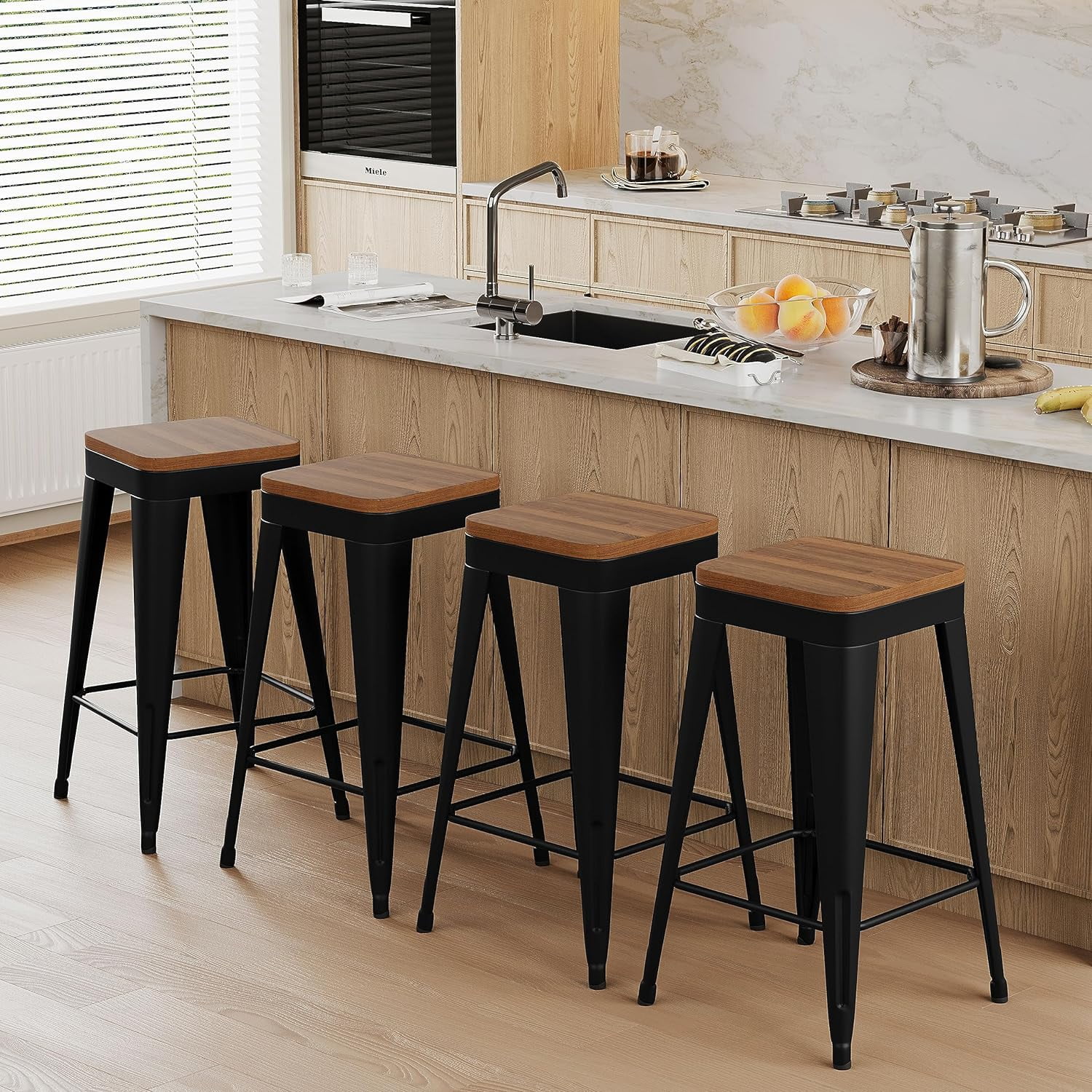 Bar Stools Set of 4 Metal Bar Stool Counter Height Bar Stools Black ...