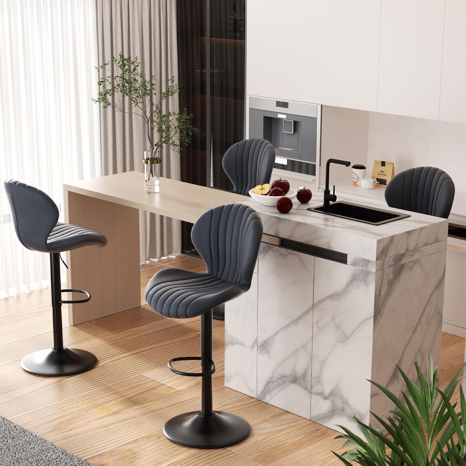 Bar Stools Set of 4 Modern Swivel Bar Chairs, Barstools Counter Height ...