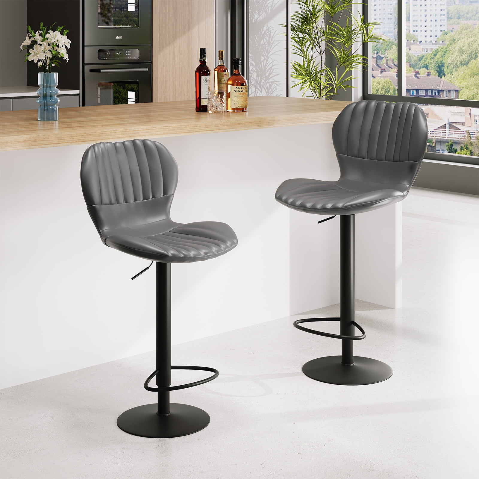 Bar Stools Set of 4, Modern Swivel Bar Chairs, Adjustable Counter ...