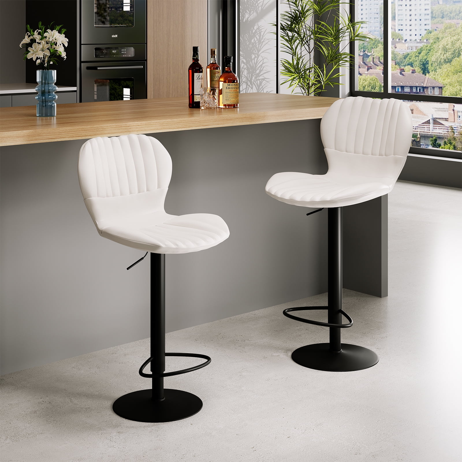 Bar Stools Set of 4, Modern Swivel Bar Chairs, Adjustable Counter ...