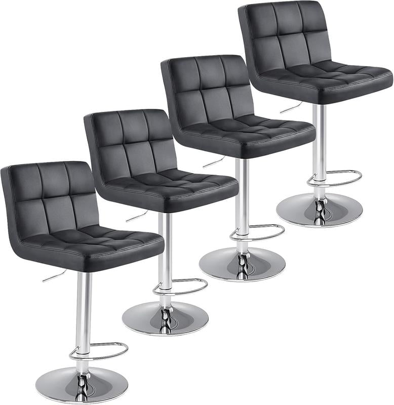 Bar Stools Set of 4, PU Leather Adjustable Swivel Barstools, Armless ...