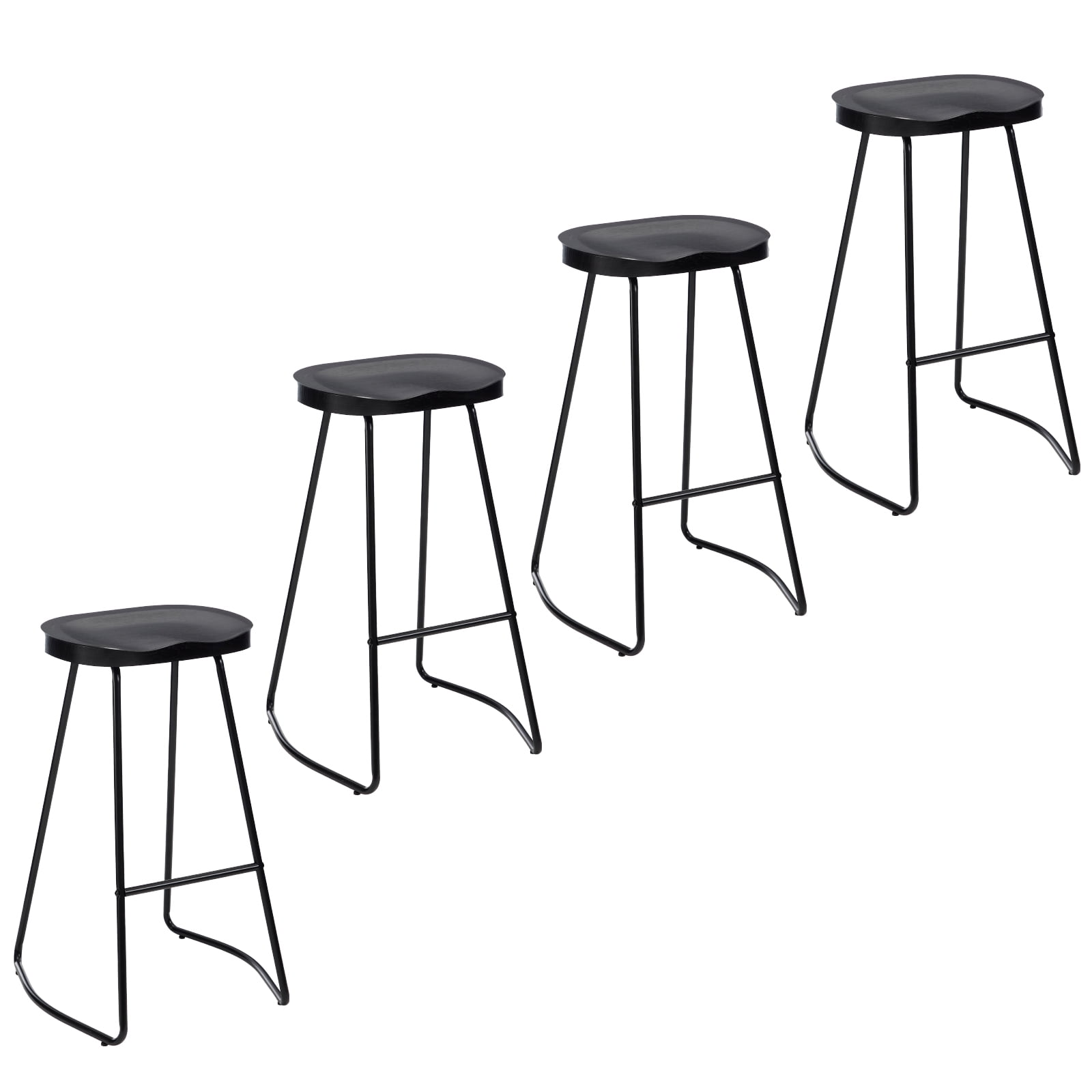 Bar Stools, Set of 4 Round Bar Chairs with Footrest, 28.7" Solid Wood ...