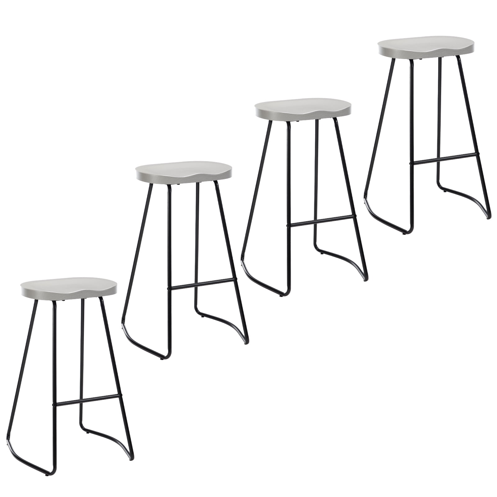 Bar Stools, Set of 4 Round Bar Chairs with Footrest, 28.7" Solid Wood ...