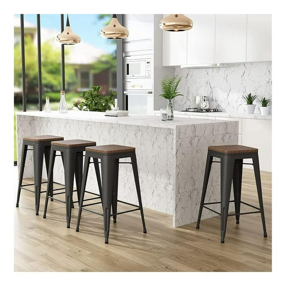 Bar Stools Set of 4 Stackable Metal Bar Stools Industrial Counter ...