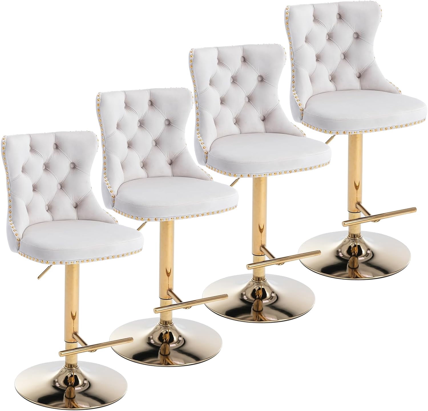 Bar Stools Set of 4, Swivel Barstools with Nailheads Trim, Velvet ...