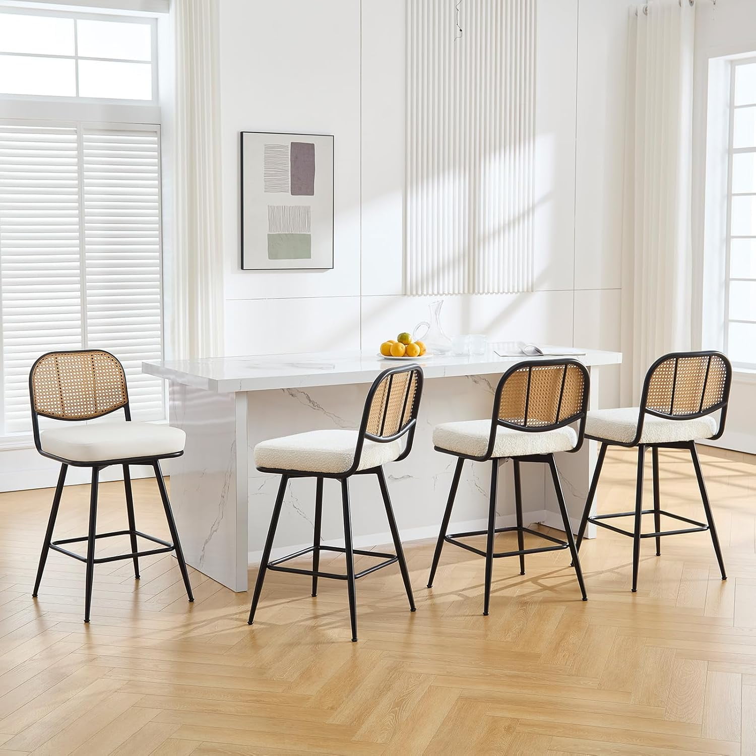 Bar Stools Set of 4 Swivel Upholstered Counter Height Bar Stools 26 ...