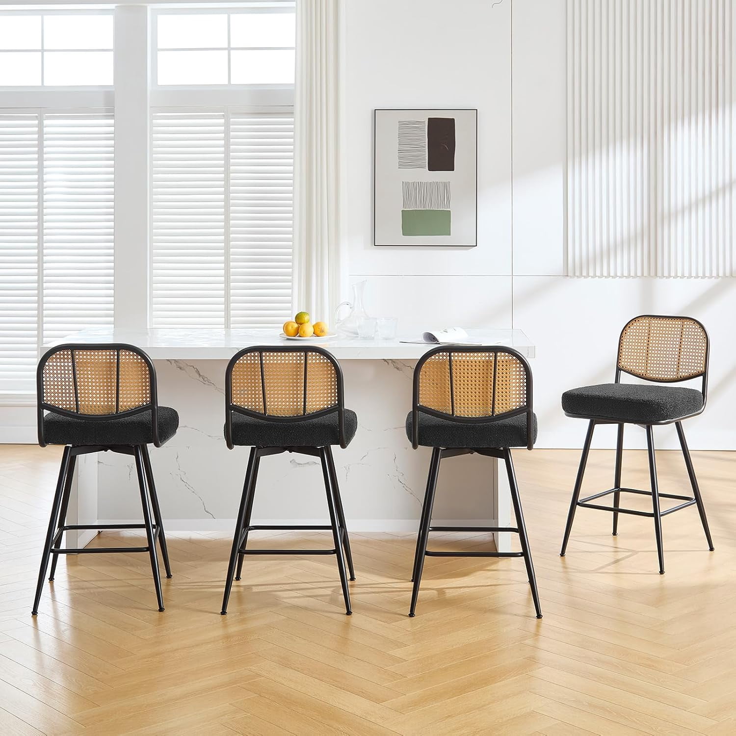 Bar Stools Set of 4 Swivel Upholstered Counter Height Bar Stools 29 ...