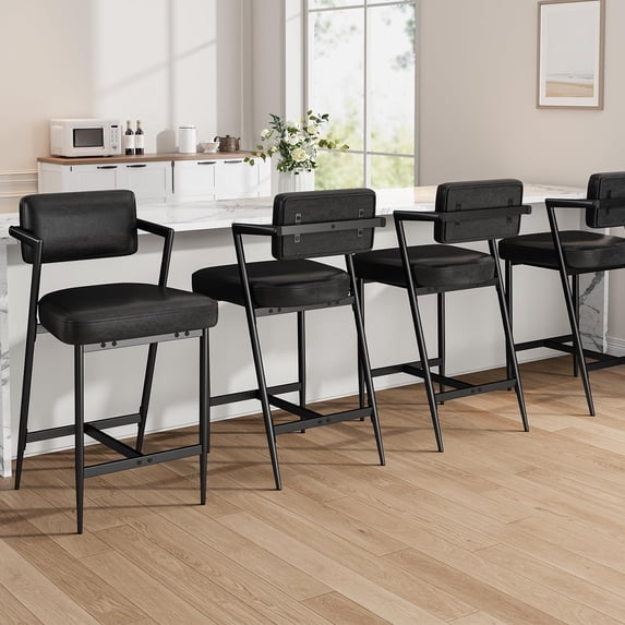 Bar Stools Set of 4 w/Arms & Footrest, Upholstered Bar Stools with ...