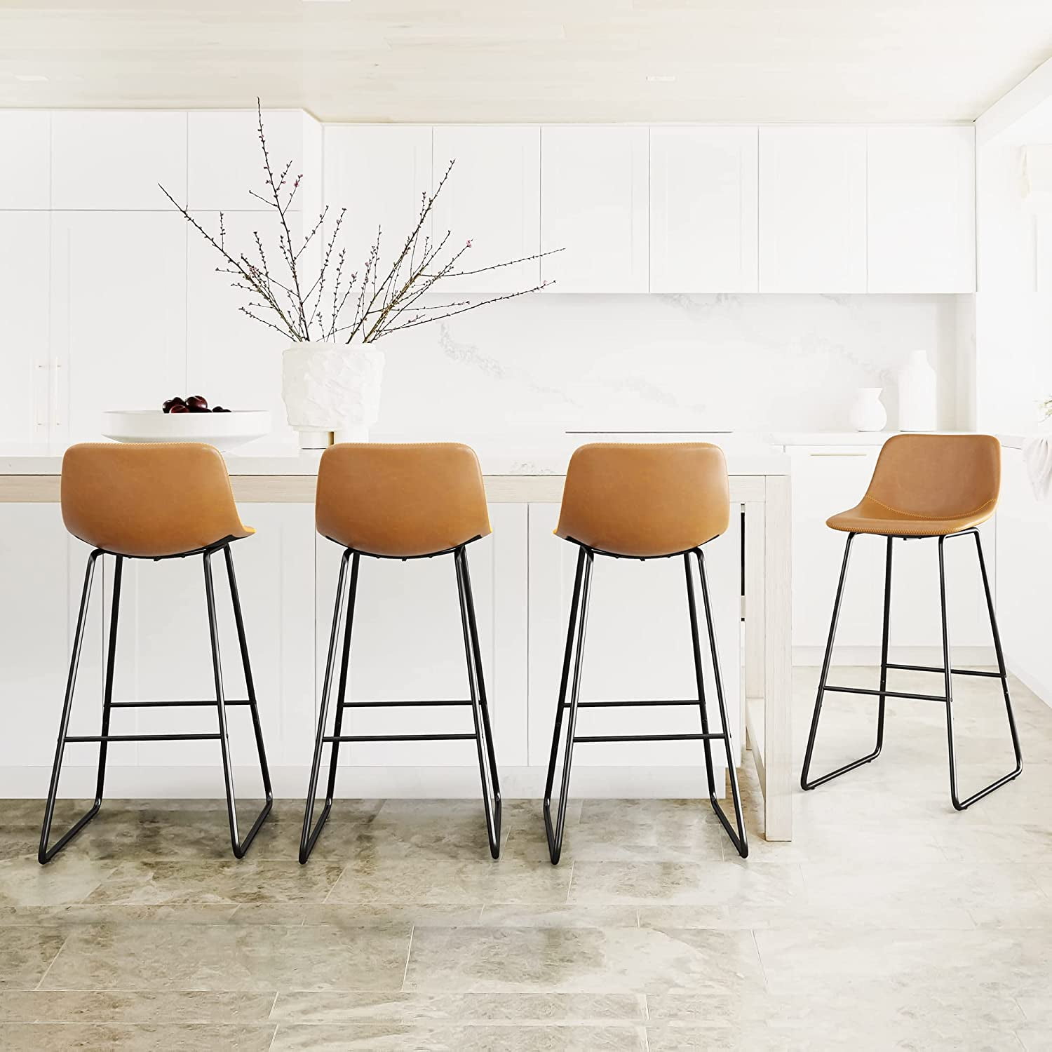 Bar Stools Set of 6, 30" ALX Faux Leather Barstools, Modern Counter ...