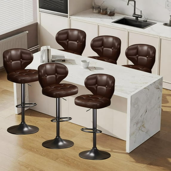 Bar Stools Set of 6, Adjustable Swivel Bar Chairs with 360° Rotation ...
