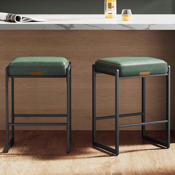Bar Stools Set of Counter Height Bar Stools Synthetic Leather with ...