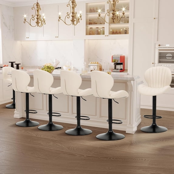 Bar Stools Set of Modern Swivel Bar Chairs Adjustable Faux Leather ...