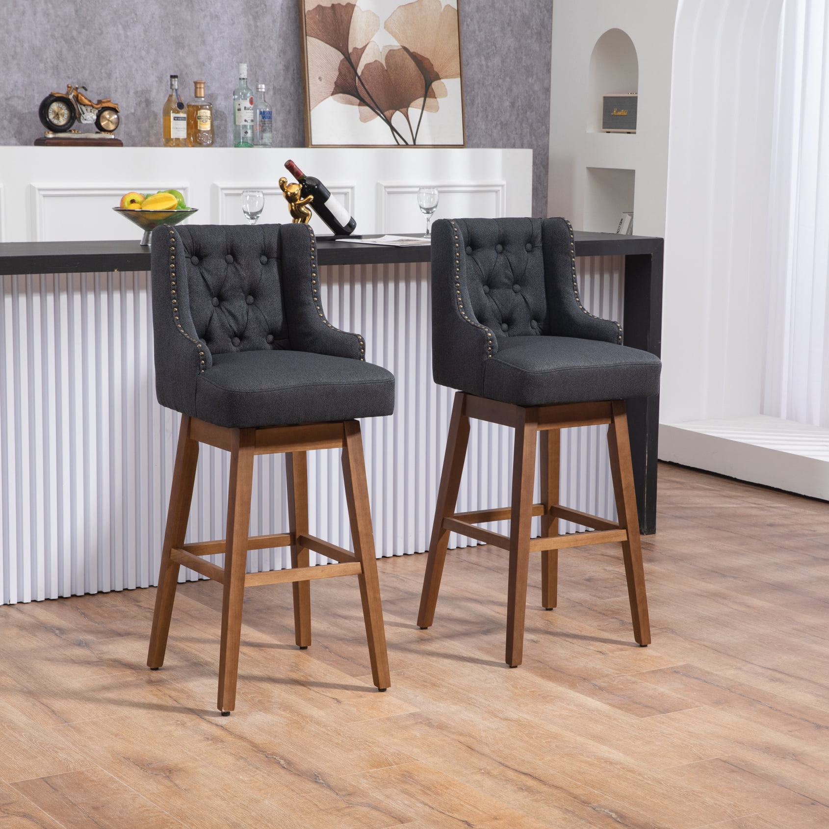 Bar Stools Set Of 2,Modern Bar Stools With Backrest Footrest And 360 ...