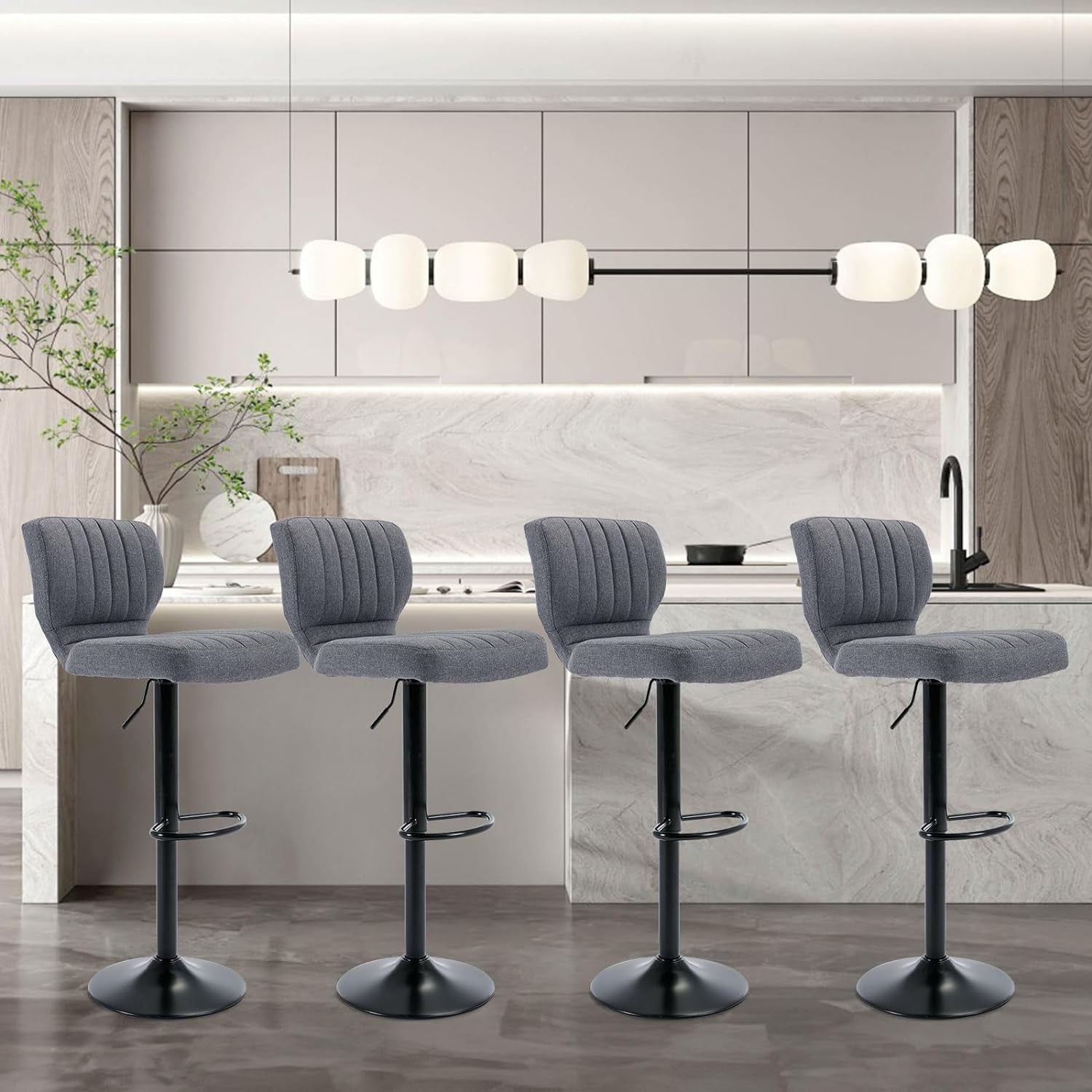 Bar Stools Set Of 4, Height Adjustable Fabric Counter Stools With Back ...