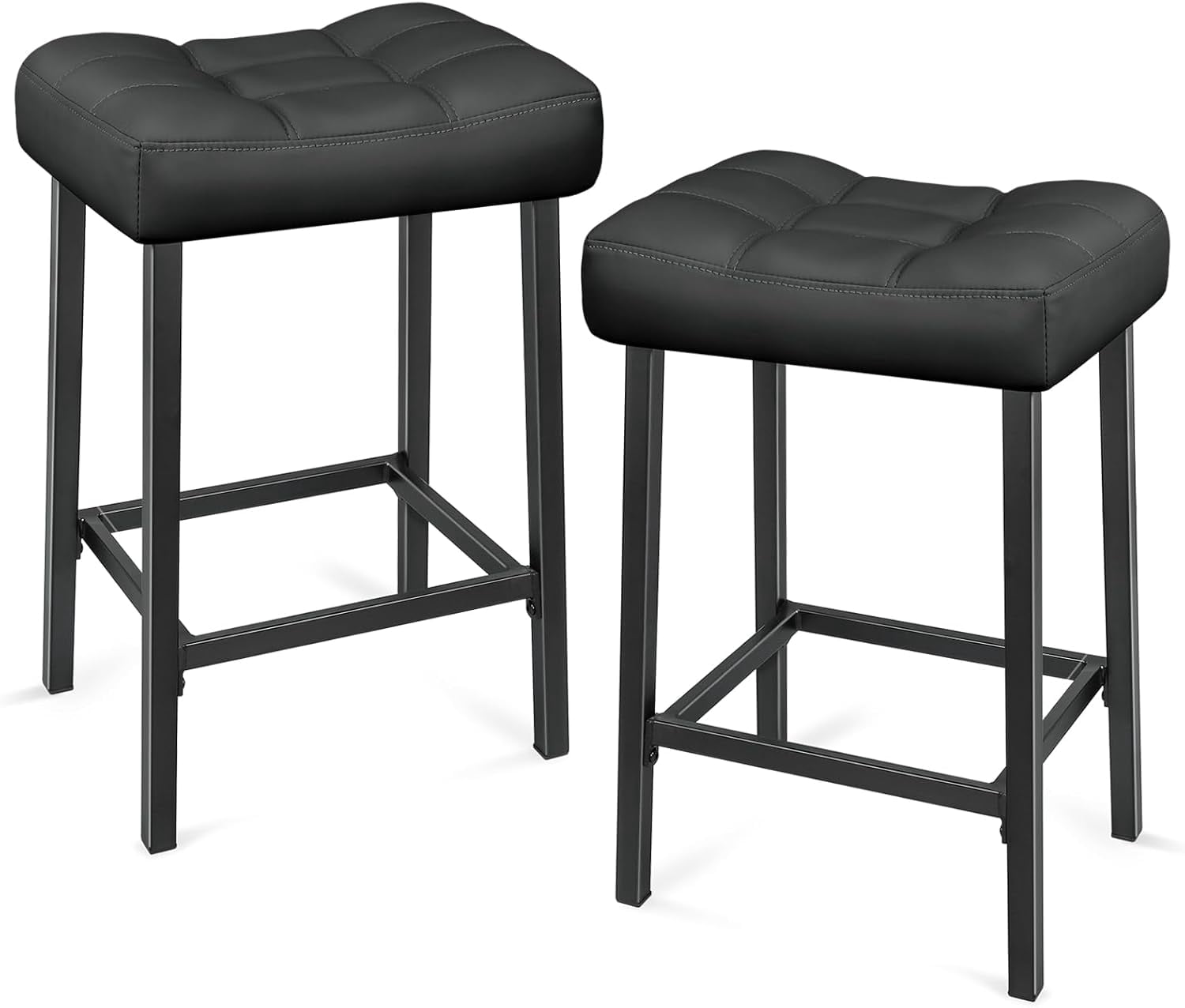 Bar Stools Set of 2, 24 Inch Backless Saddle Bar Stools, Double Needle ...