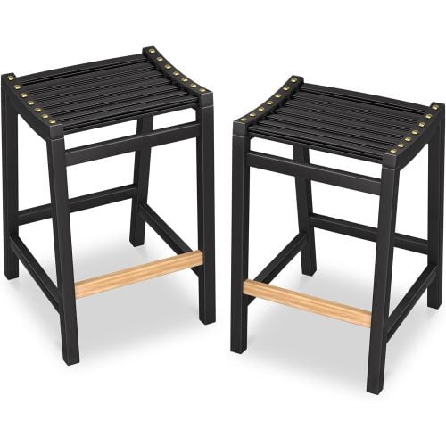 Bar Stools Set of 2, 24 Inch Bamboo Counter Height Stools with Back ...