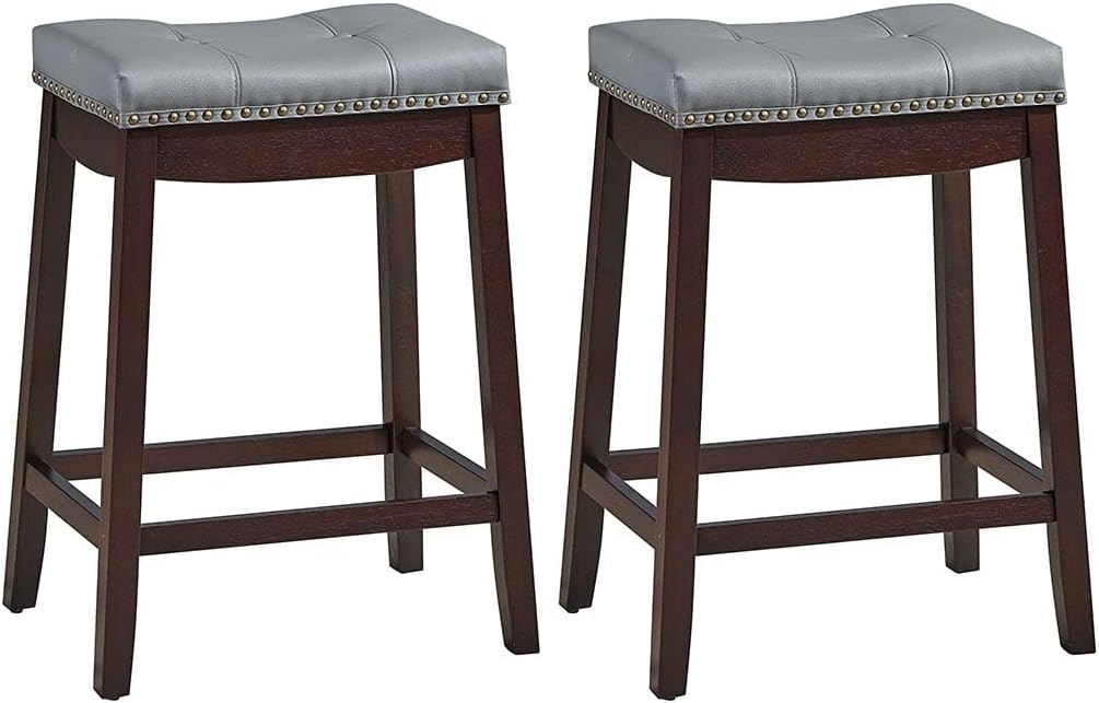 Bar Stools Set of 2-24 Inch Counter Stools, Solid Wood Legs Espresso ...