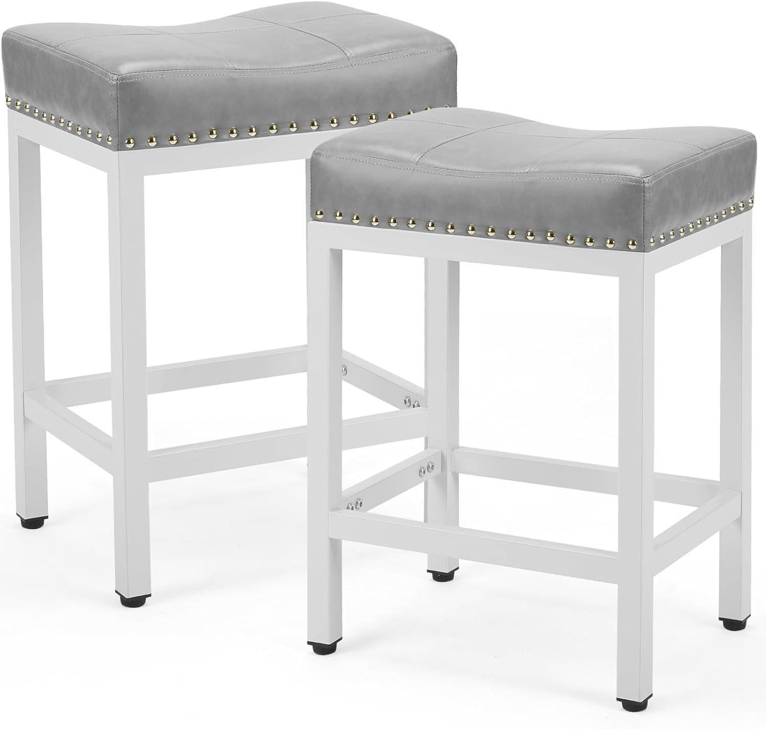 Bar Stools Set of 2, 24 inch Counter Height Saddle Stools, Upholstered ...