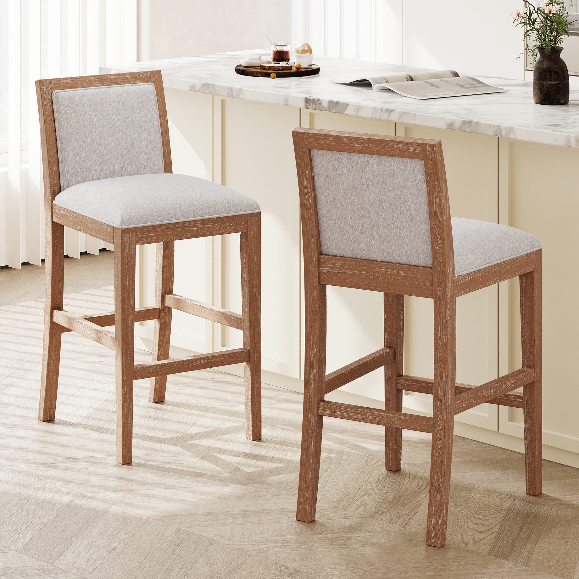 Bar Stools Set of 2 | Add Character to Rooms | Rubber Wood and Fabric ...