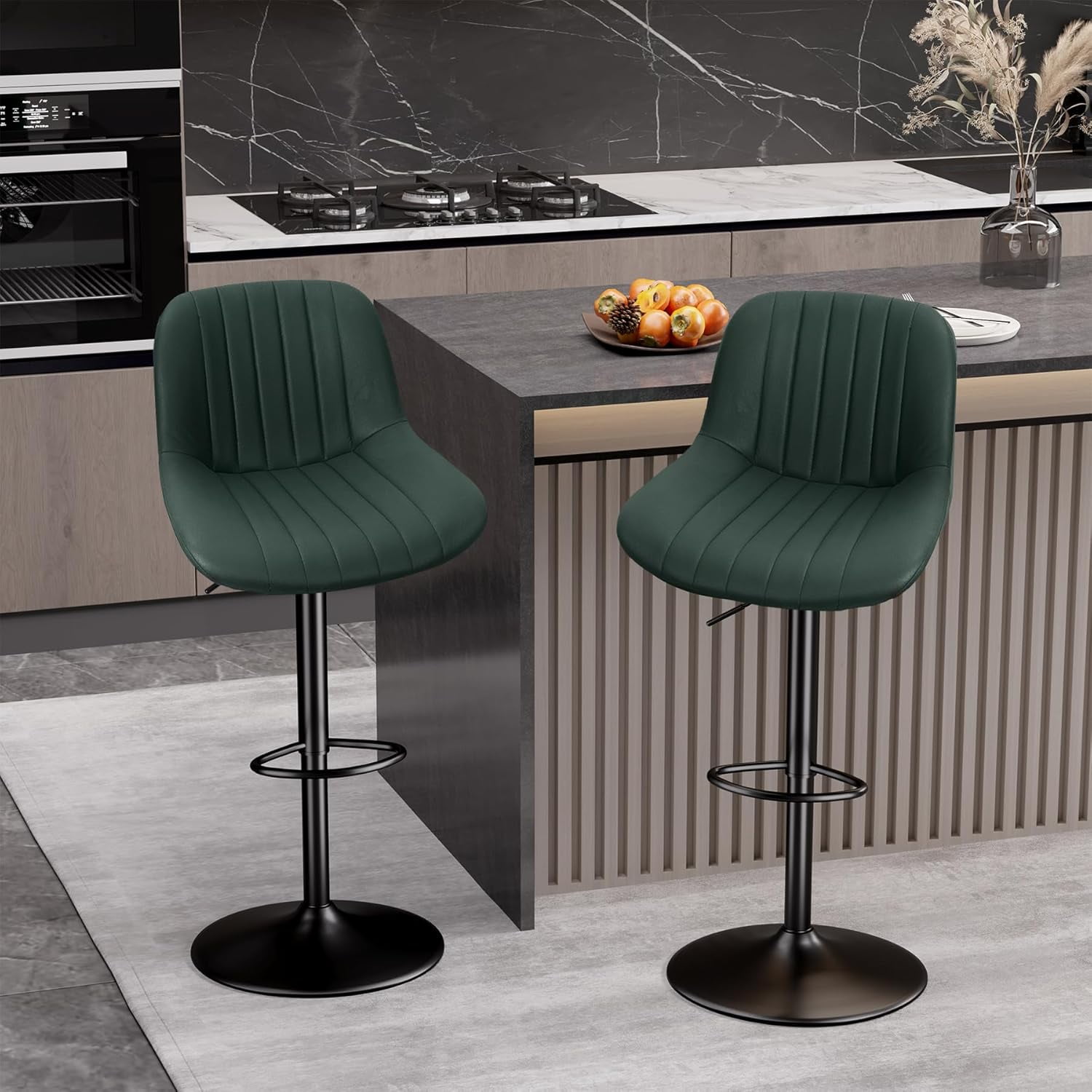Bar Stools Set of 2, Adjustable Modern Swivel Bar Stools with Backs ...