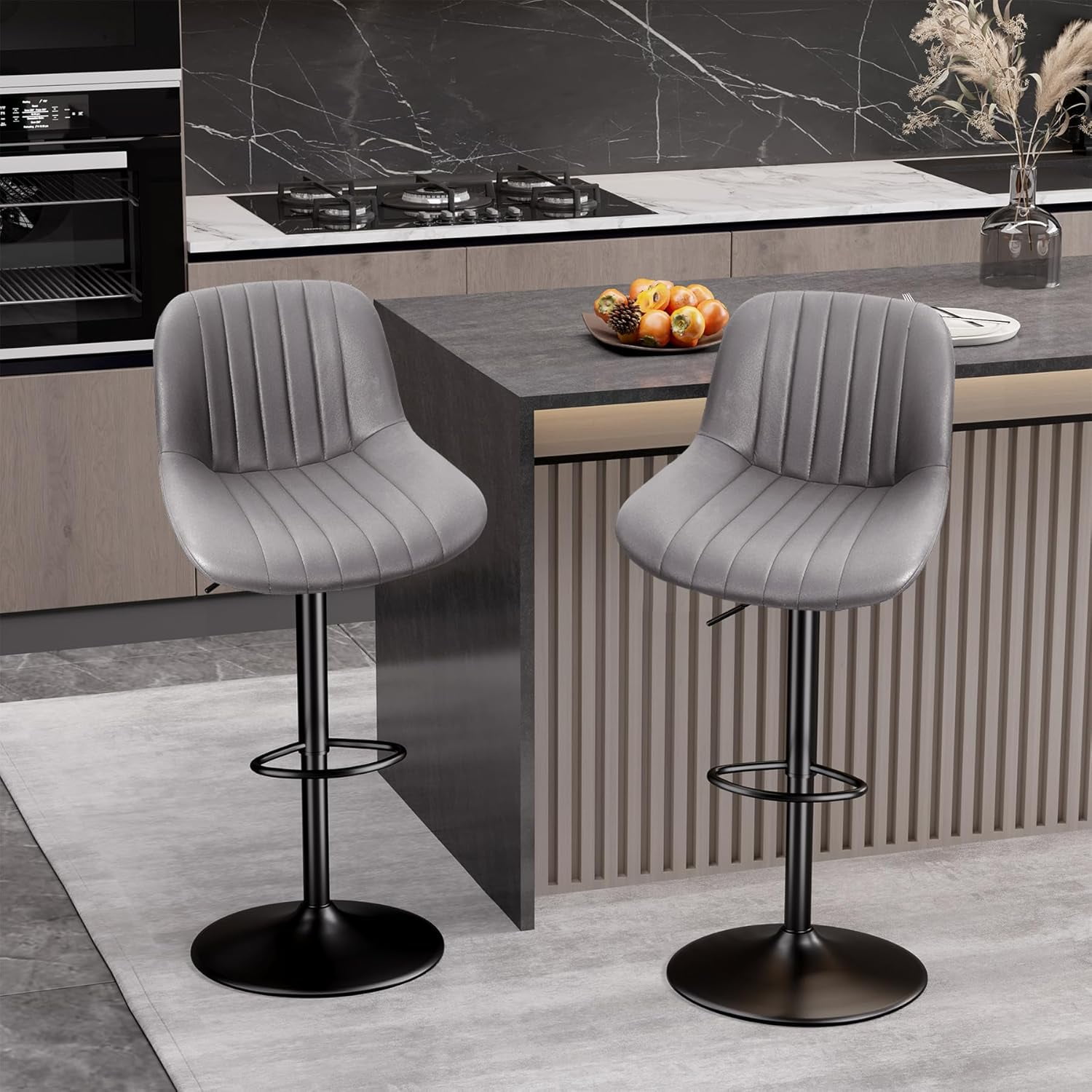 Bar Stools Set of 2, Adjustable Modern Swivel Bar Stools with Backs ...