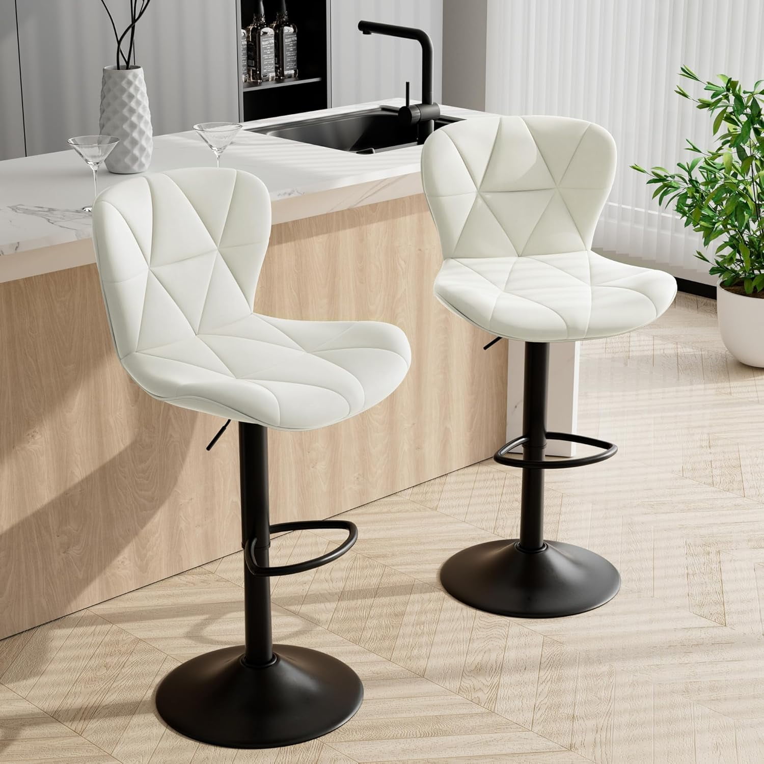 Bar Stools Set of 2,Adjustable Swivel Barstools,Counter Height ...