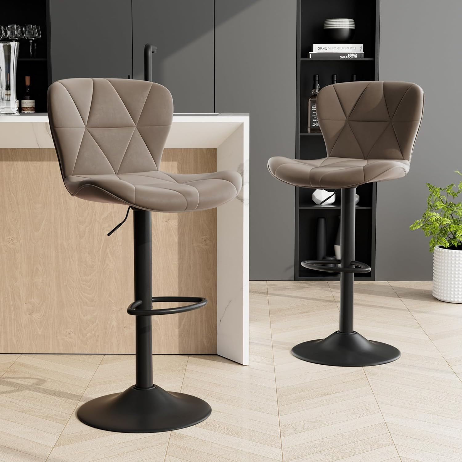 Bar Stools Set of 2 Adjustable Swivel Barstools Faux Leather Bar Chairs Upholstered Counter ...