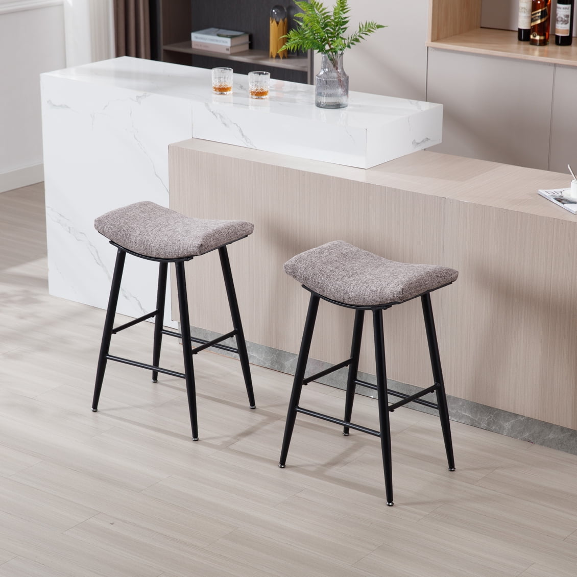 Bar Stools Set of 2,Armless Counter Low Bar Stools Without Back,Modern ...