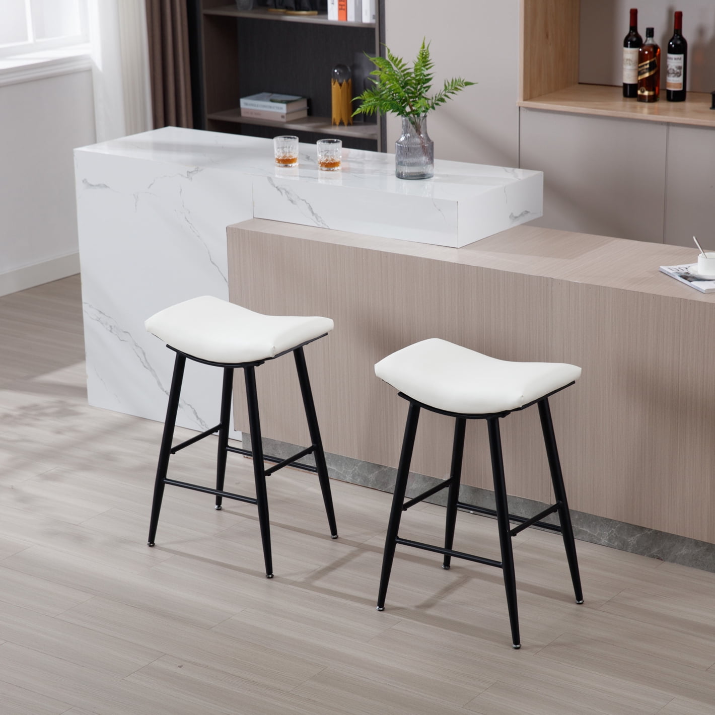 Bar Stools Set of 2,Armless Counter Low Bar Stools Without Back,Modern ...