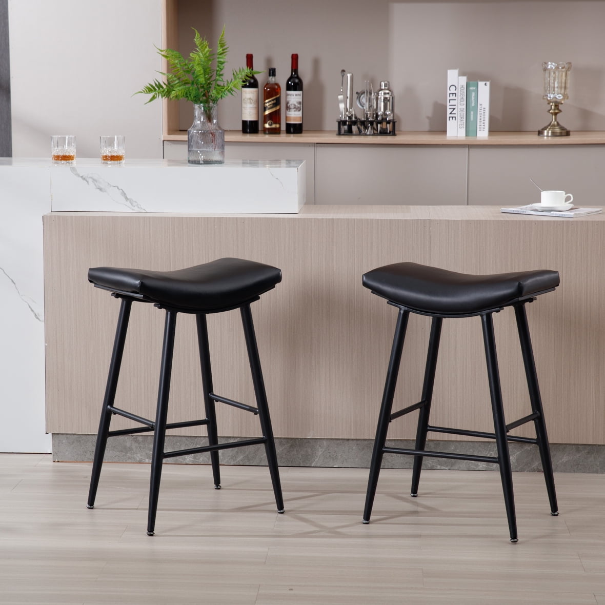 Bar Stools Set of 2, Armless Counter Low Bar Stools Without Back ...