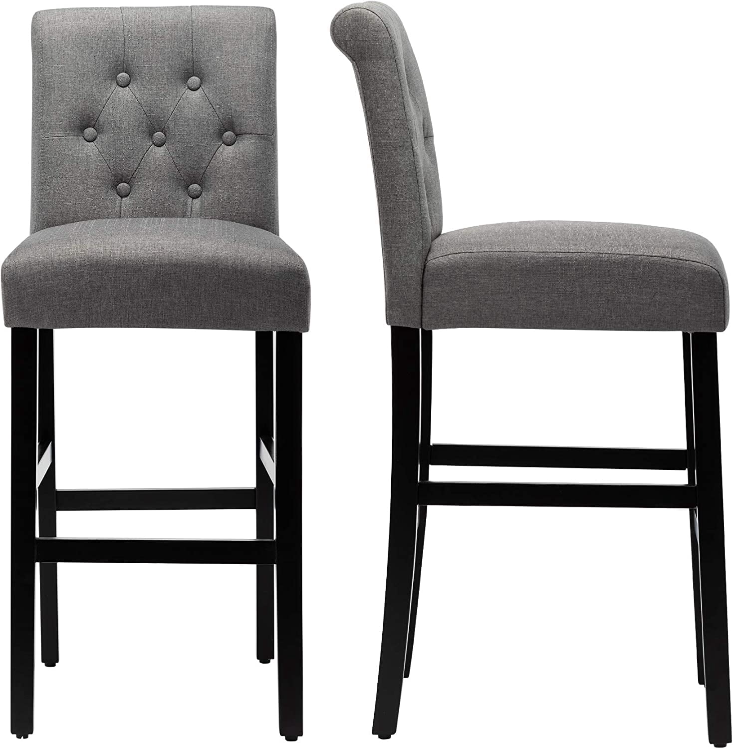 Bar Stools Set of 2 Bar Height Chairs with Button Tufted Back for ...