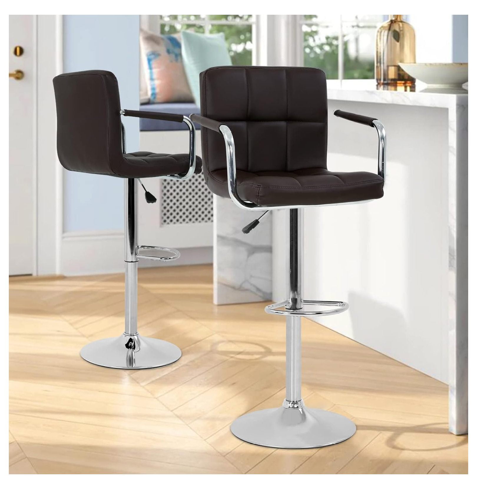 Bar Stools Set of 2 Black Bar Chairs with Arms, 360 Degree Swivel ...