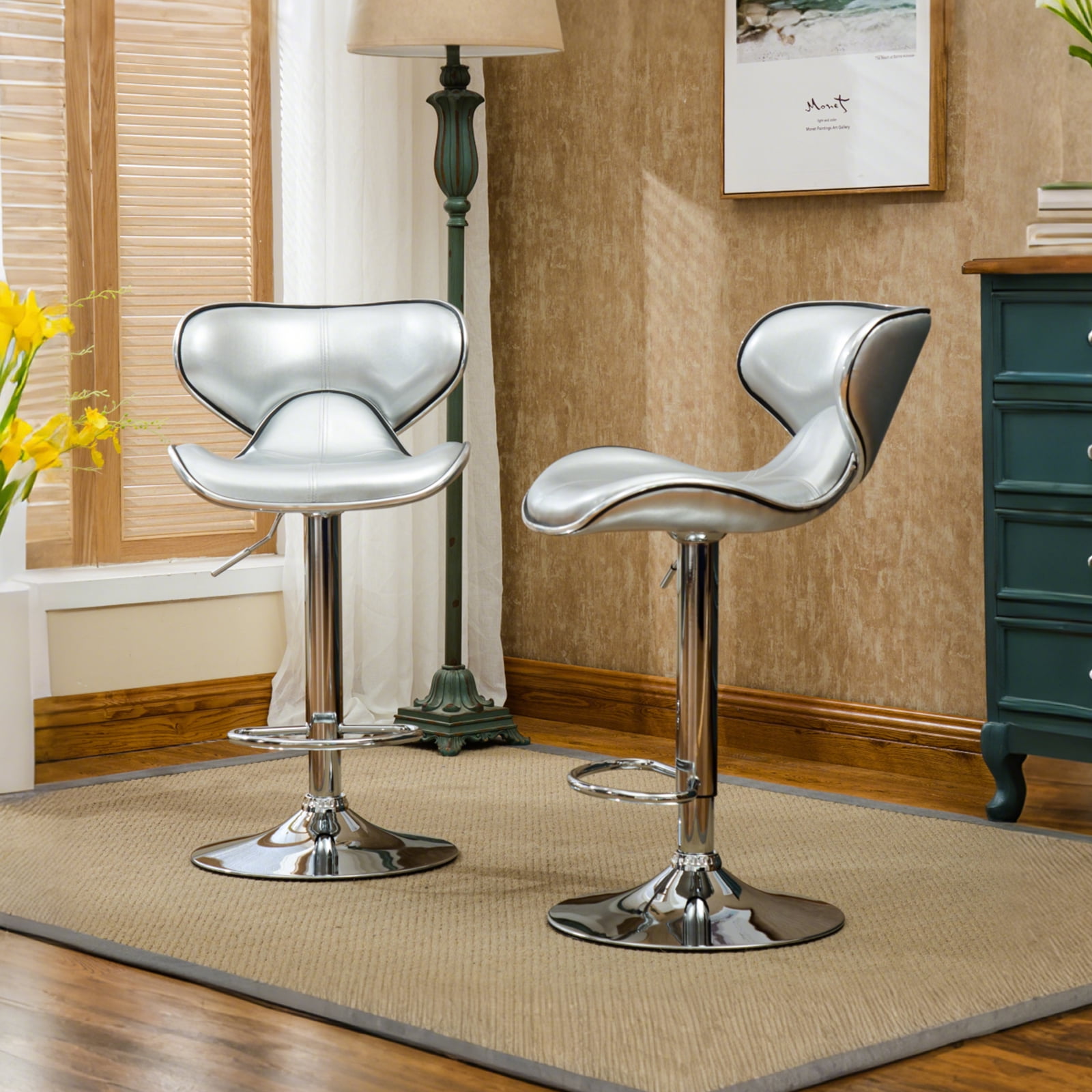 Bar Stools Set of 2,Counter Height Adjustable Bar Stool with Backrest ...