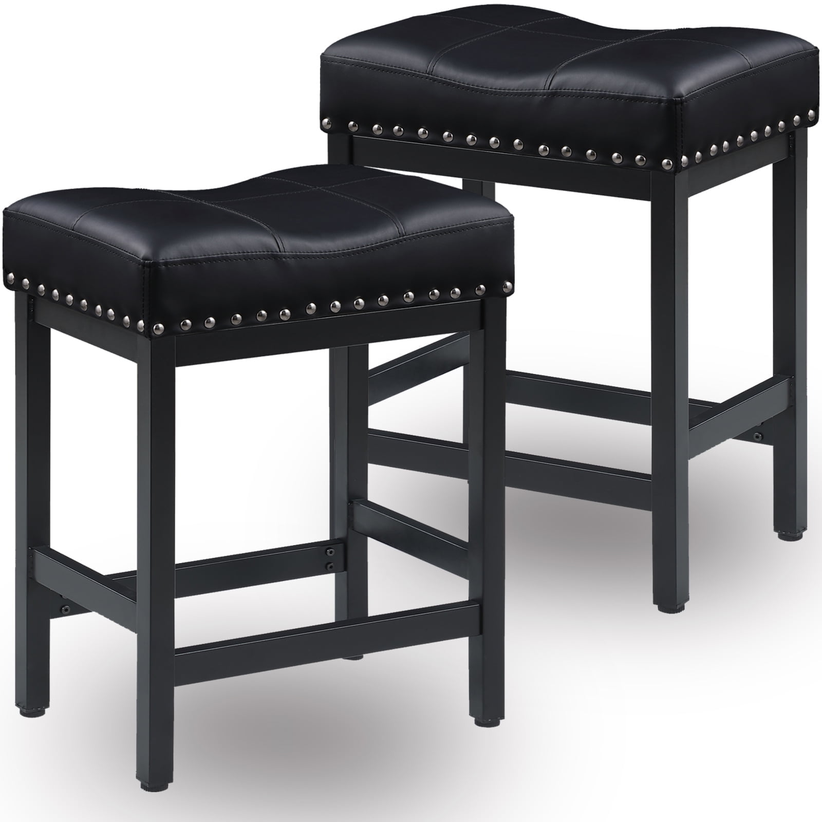 Bar Stools Set of 2, Counter Height Bar Stool, Black Fabric Saddle ...