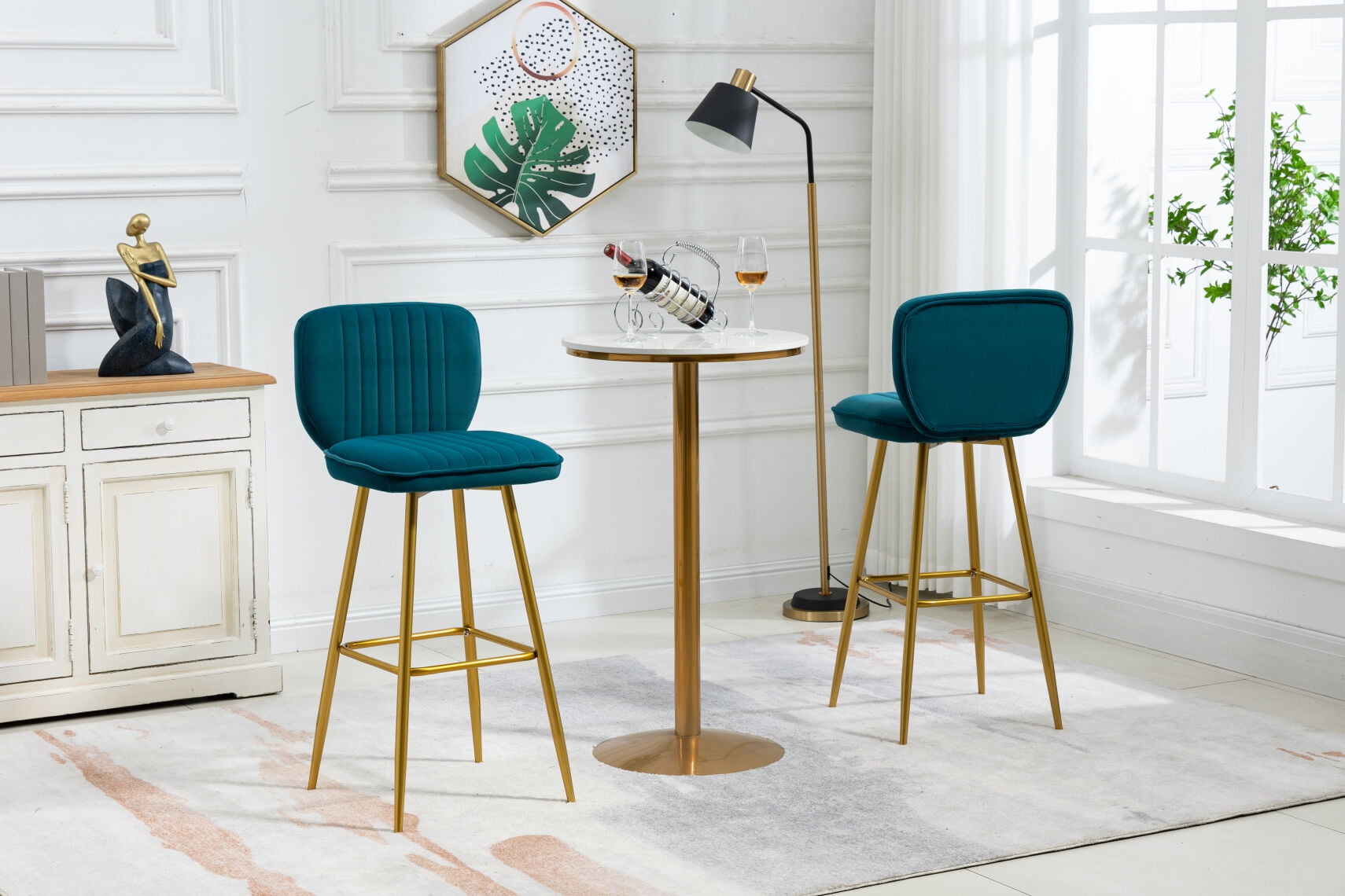 Bar Stools Set of 2, Counter Height Bar Stools with Gold Metal Legs ...