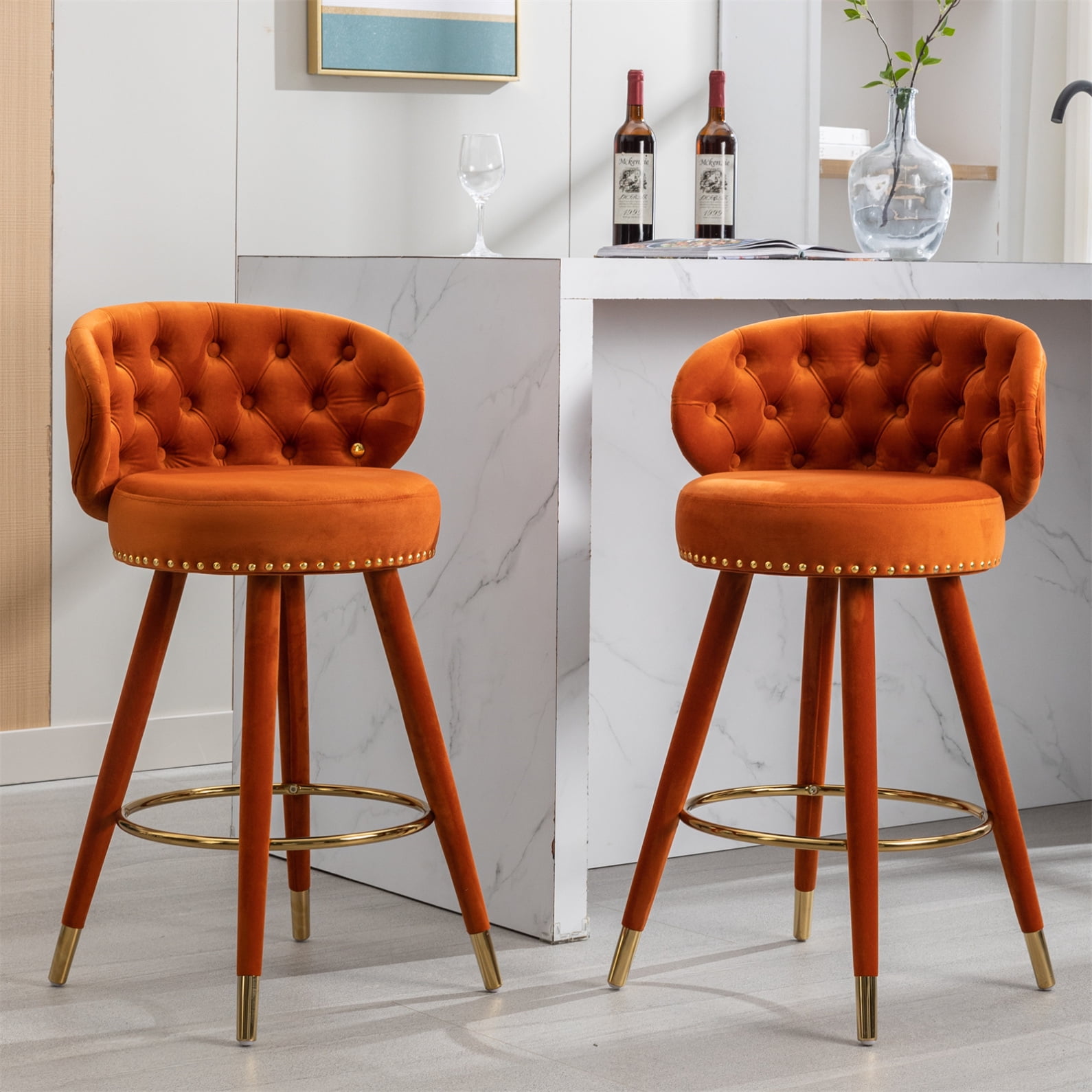 Bar Stools Set of 2, Counter Height Bar Stools with Solid Wood Legs ...