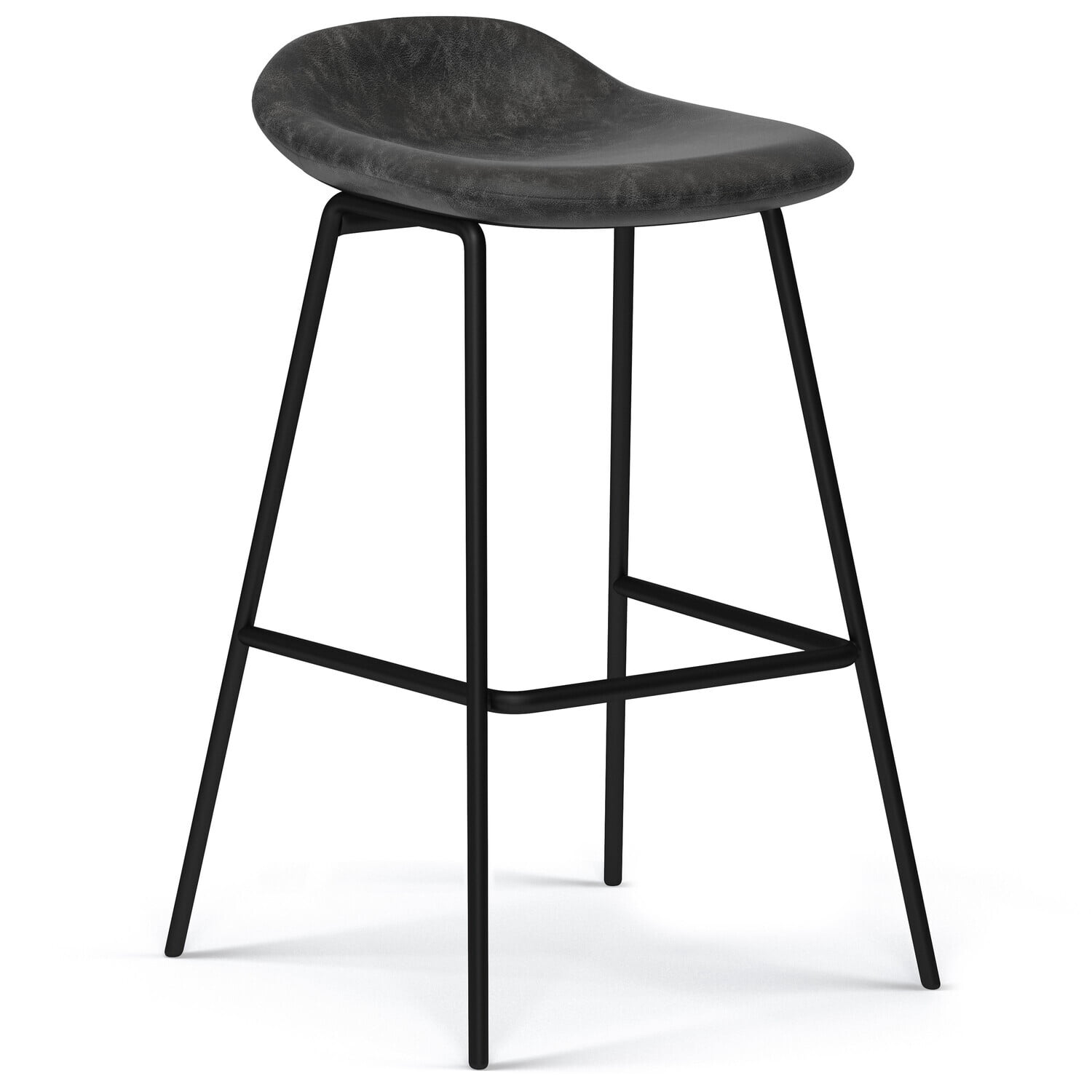 Bar Stools Set of 2 Distressed Charcoal Grey Vegan Leather Kitchen ...