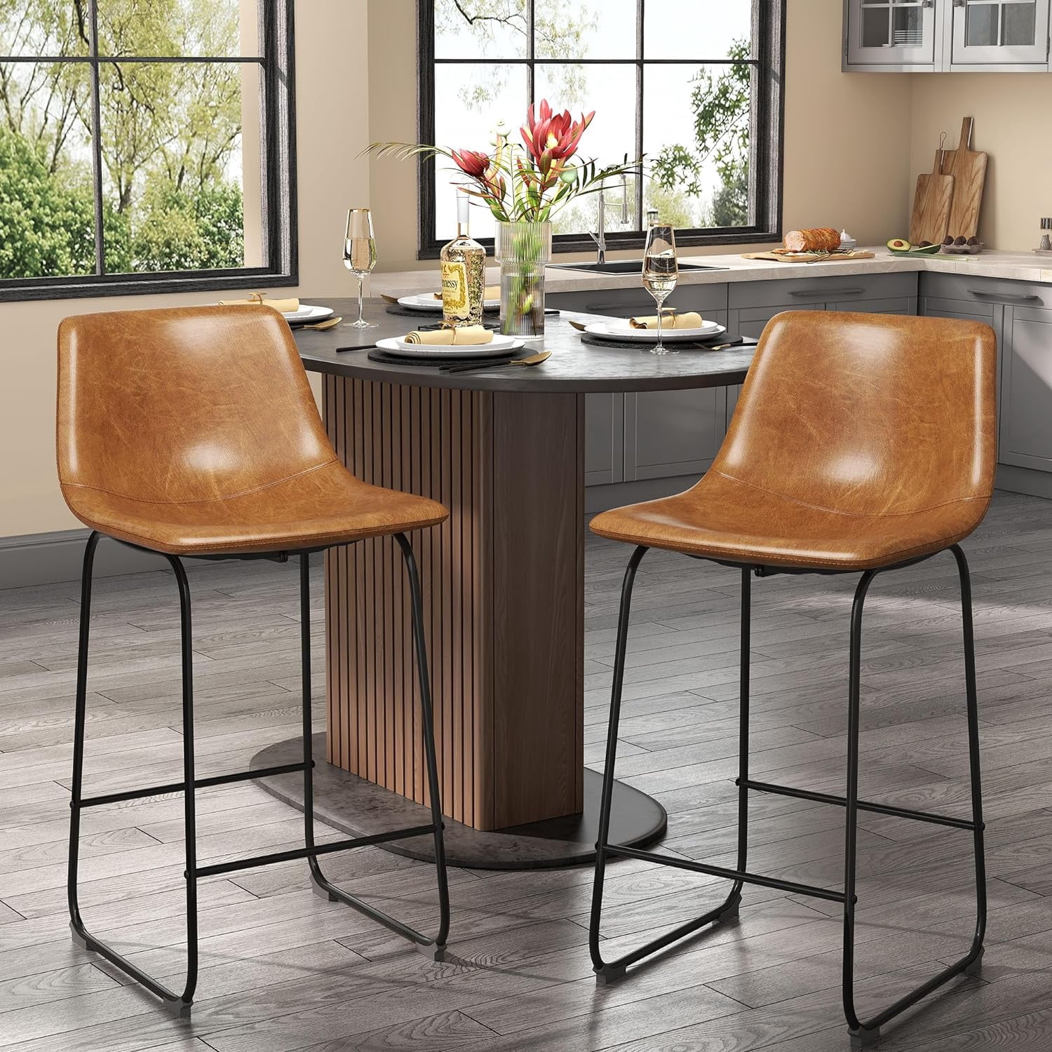 Bar Stools Set of 2, Faux Leather Counter Height Bar Stools, 28 inch ...