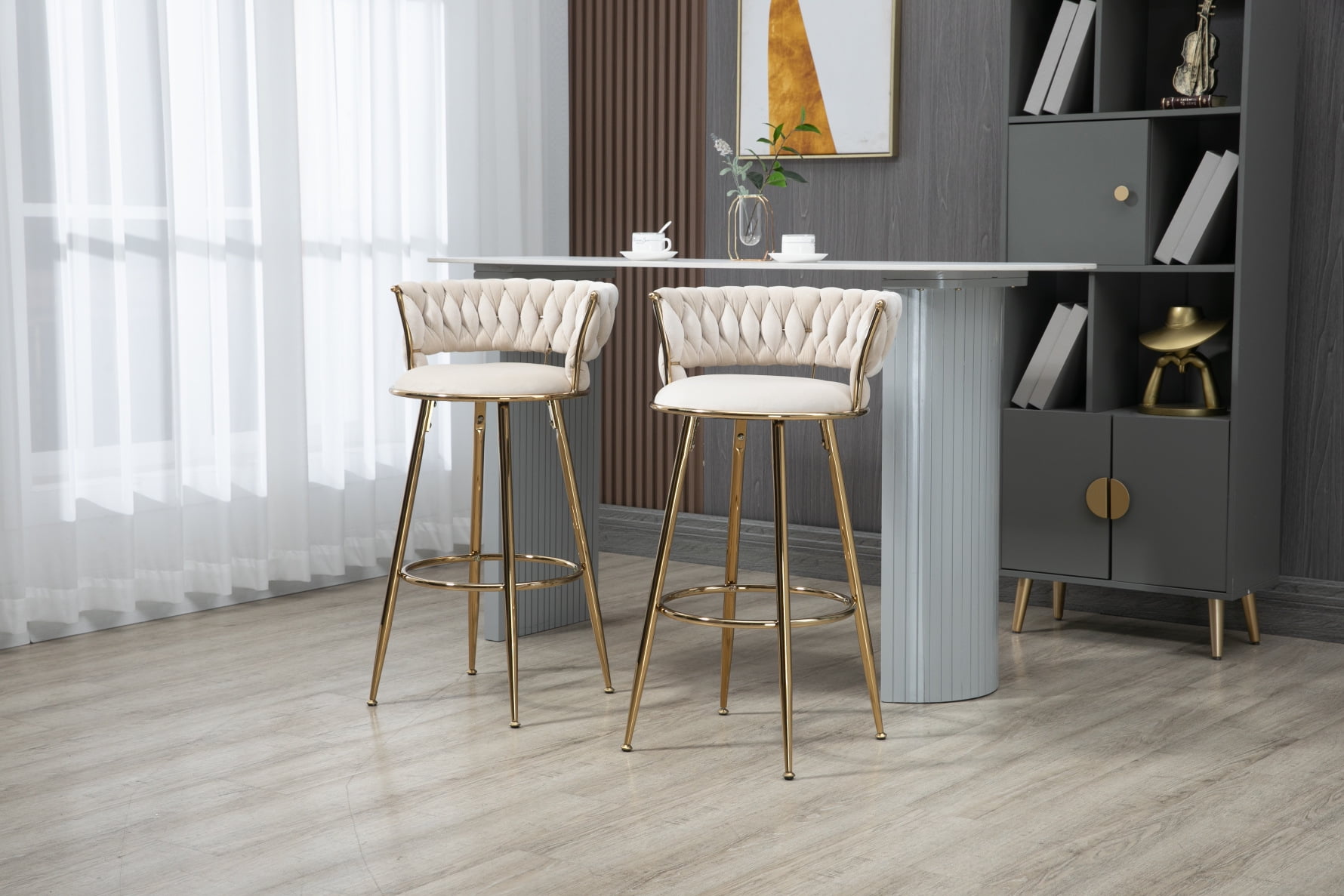Bar Stools Set of 2, Kitchen Counter Stools with Back Footrest ...