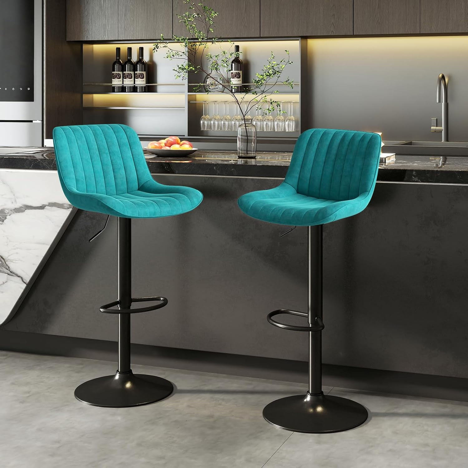 Bar Stools Set of 2, Kitchen Swivel 30 inch Adjustable Island Bar (Blue ...