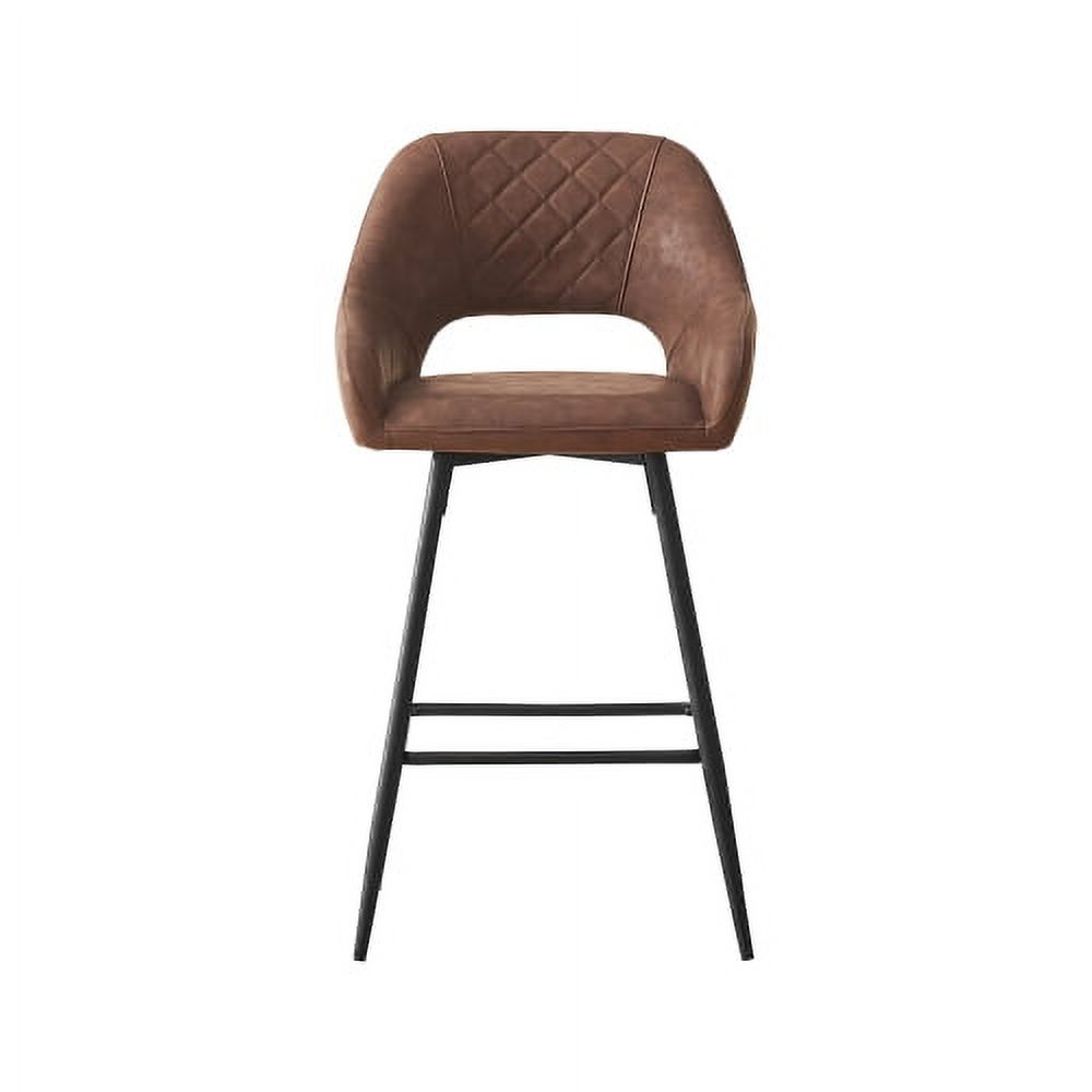Bar Stools Set of 2 Leather Brown Breakfast Dining Bar Stools Fixed ...