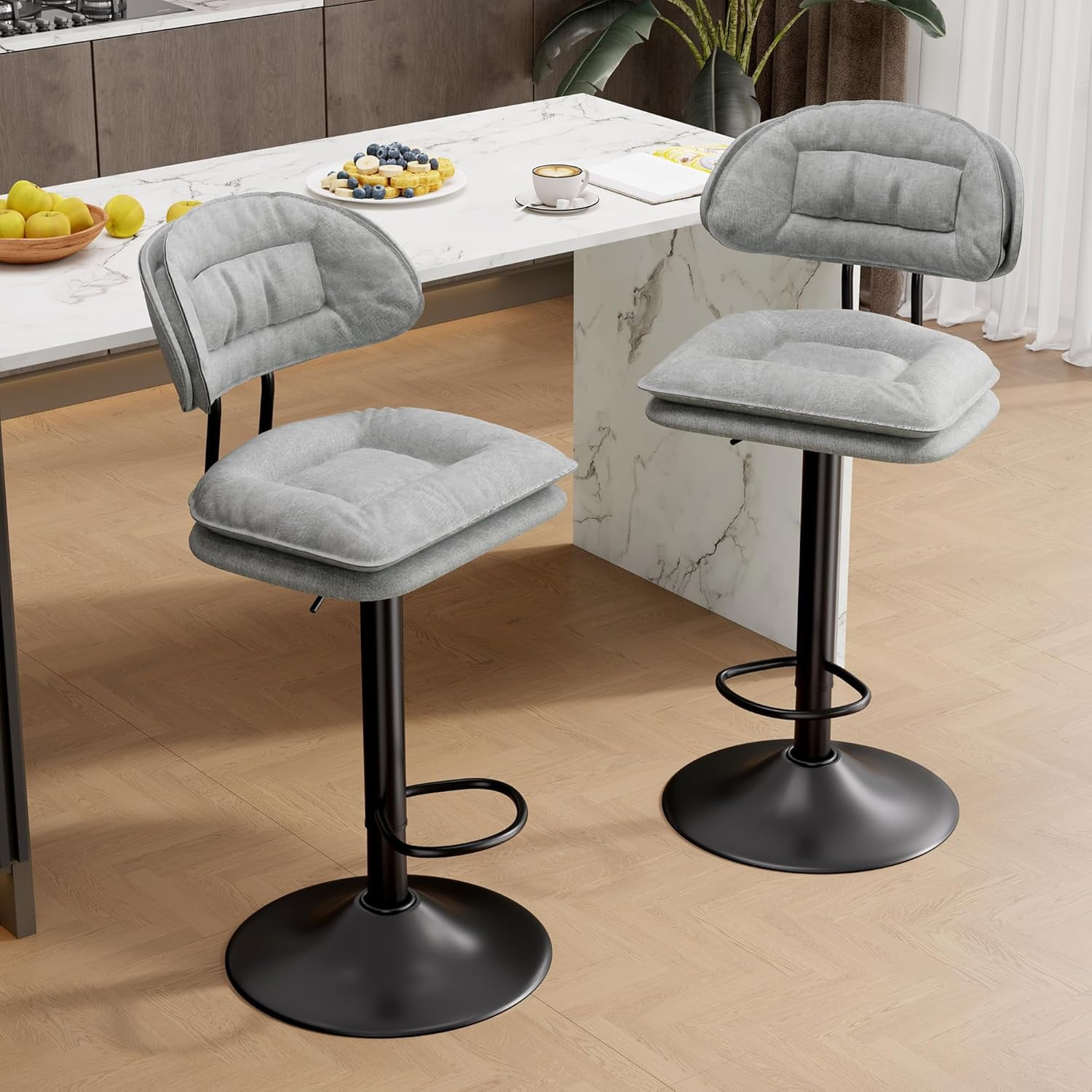 Bar Stools Set of 2,Modern Adjustable Swivel Counter Height Barstools ...