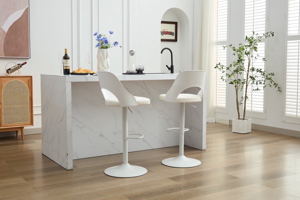 Bar Stools Set of 2 Modern White PU Counter Height Barstool, High ...