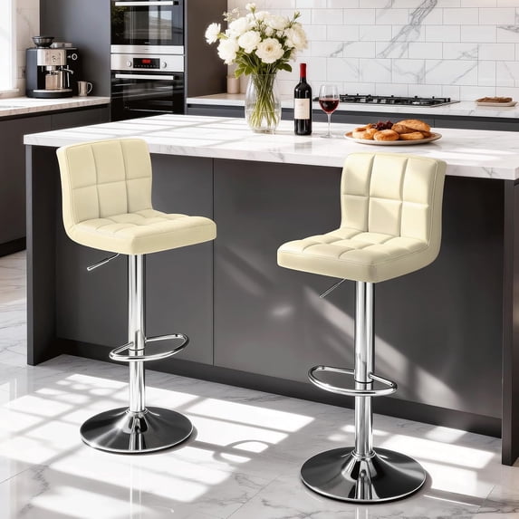 Bar Stools Set of 2, PU Leather Counter Height Barstools Armless ...